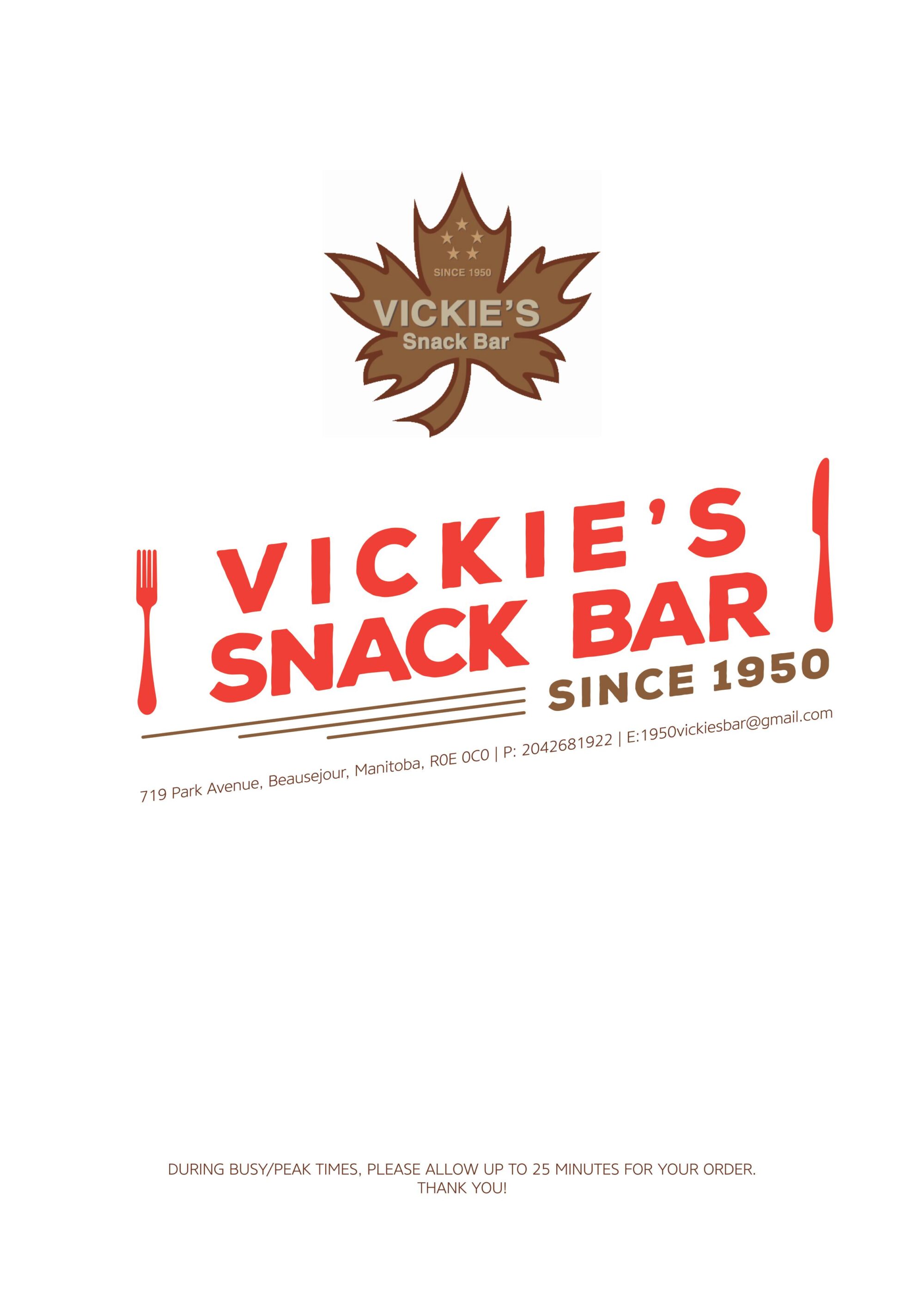 Menu – Vickie's Snack Bar